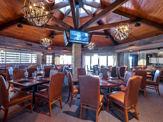 Vaulted wooden ceilings and leather chairs create an atmosphere where business deals and family celebrations happen with equal frequency and enthusiasm.