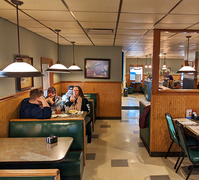 Classic booths where diners lean in for conversation, creating that unmistakable hum of contentment that only good food can inspire.