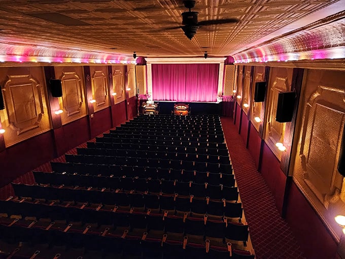 From this angle, you can appreciate the theater's perfect symmetry&mdash;a cathedral of cinema where every seat offers communion with the silver screen.
