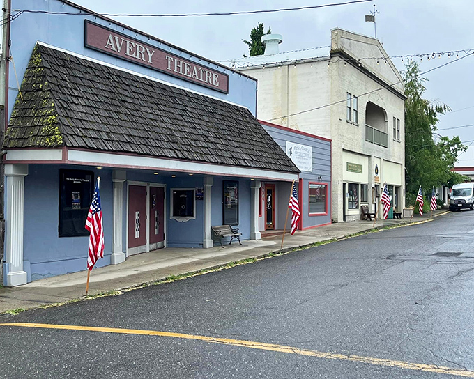 The Avery Theatre's vintage marquee promises entertainment without algorithms or subscription fees. Simple pleasures in a digital age.