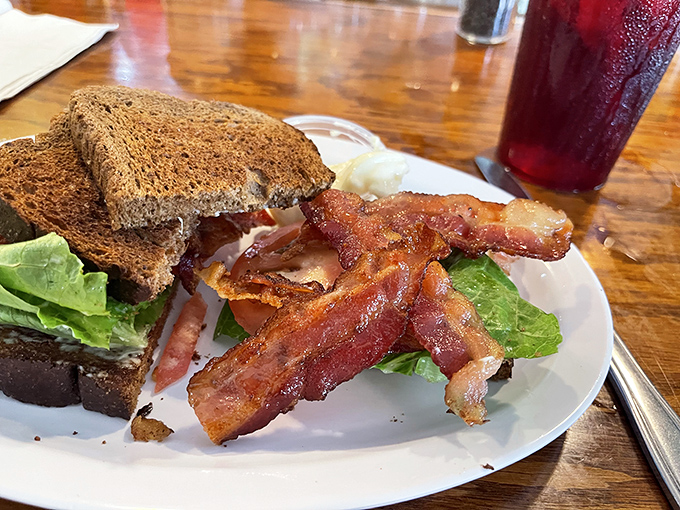 This BLT isn't messing around&mdash;bacon cooked to that perfect point between chewy and crisp, with lettuce and tomato playing necessary supporting roles.