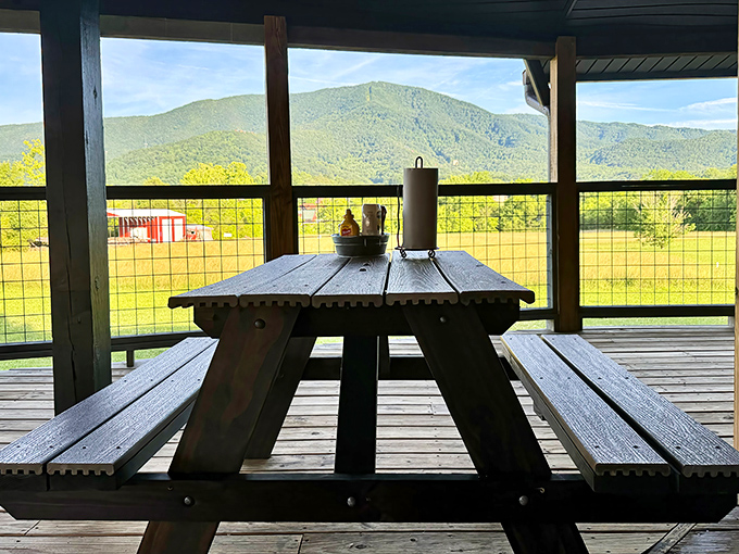 Mountain views from the porch offer nature's perfect digestif&mdash;breathtaking scenery that somehow makes everything taste even better.