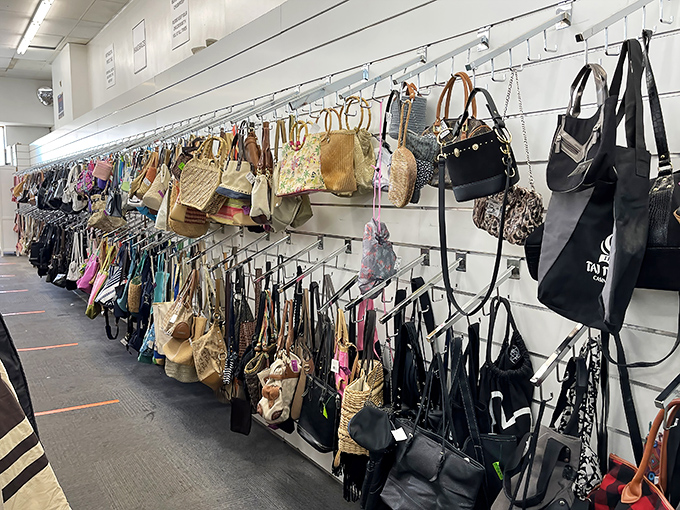 Handbag heaven&mdash;where designer dreams and practical carryalls hang side by side in democratic fashion harmony.