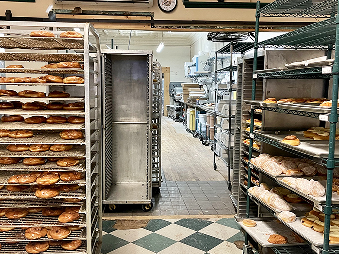 Where the magic happens! This baking area is the engine room of happiness, churning out perfectly crafted donuts with practiced precision