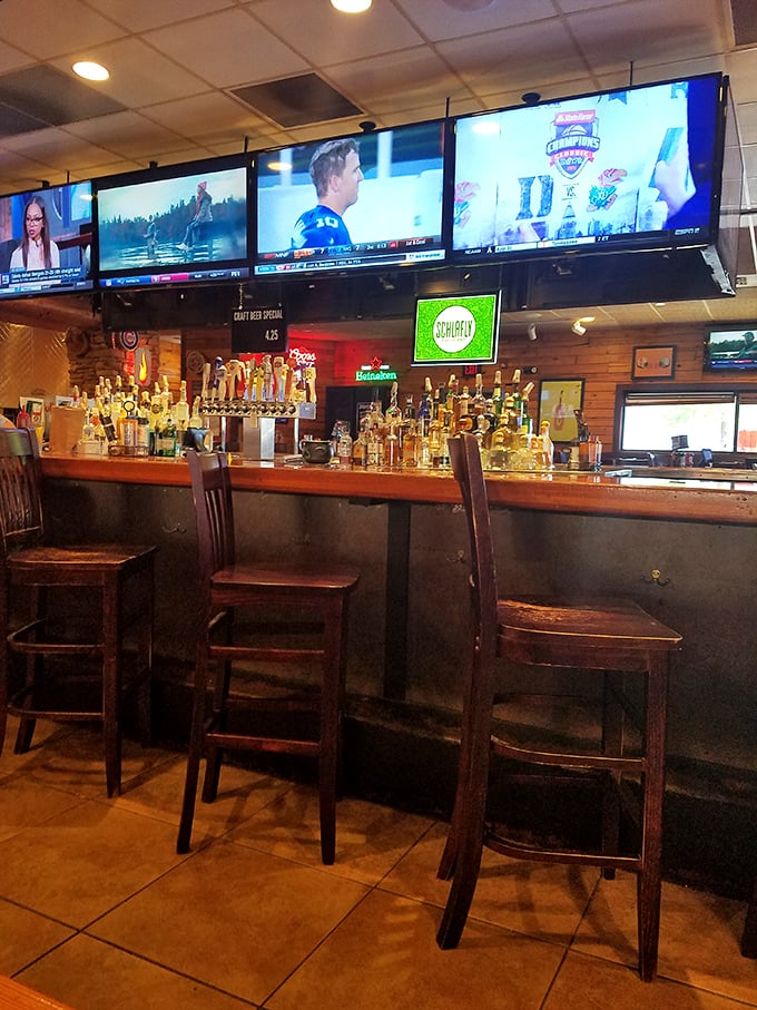 The bar area&mdash;where sports on screens and amber bottles create that perfect "third place" between work and home that every community needs.