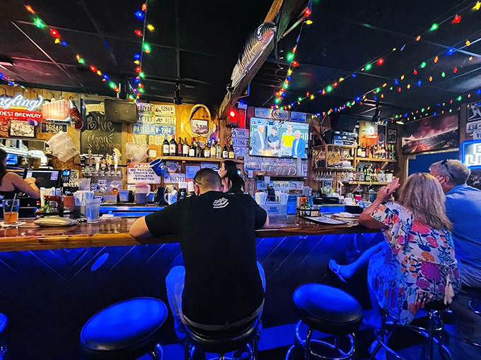 The bar isn't just serving drinks; it's hosting a reunion of locals and tourists who become temporary best friends over shared love of seafood.