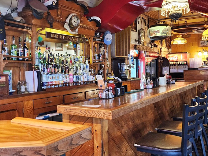 The bar at Brennan's looks like it was salvaged from a particularly stylish shipwreck. Those captain's hats hanging overhead have witnessed countless toasts to the day's catch.