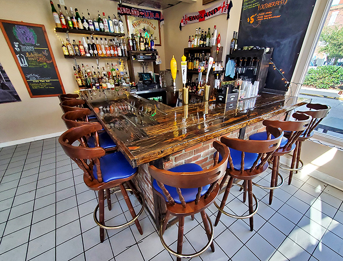 The bar area feels like your favorite British pub shrunk to Savannah size—intimate enough for conversation, spacious enough for cocktails.