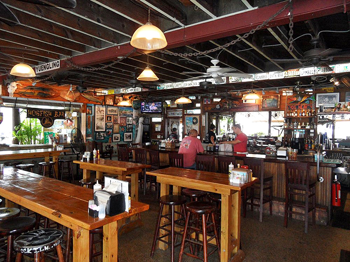 The bar area feels like your favorite uncle's fishing cabin, if your uncle happened to be a master mixologist.