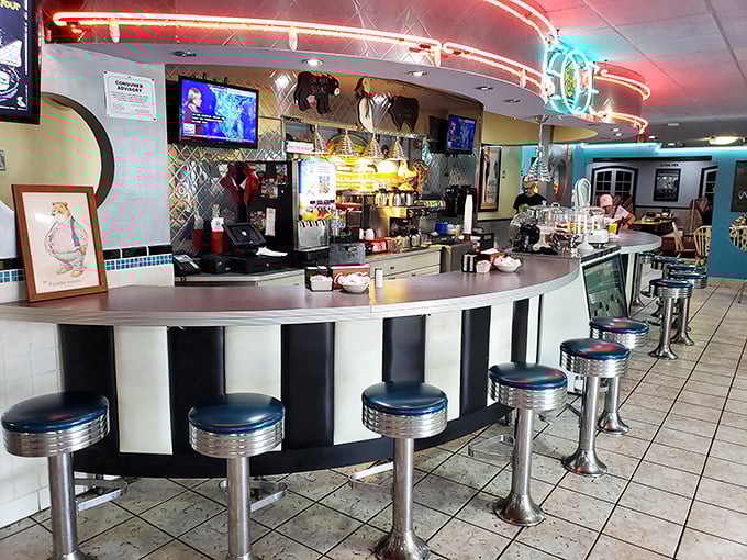 Classic counter seating where breakfast dreams come true. Those chrome-rimmed stools have witnessed countless coffee refills and life-changing omelets.