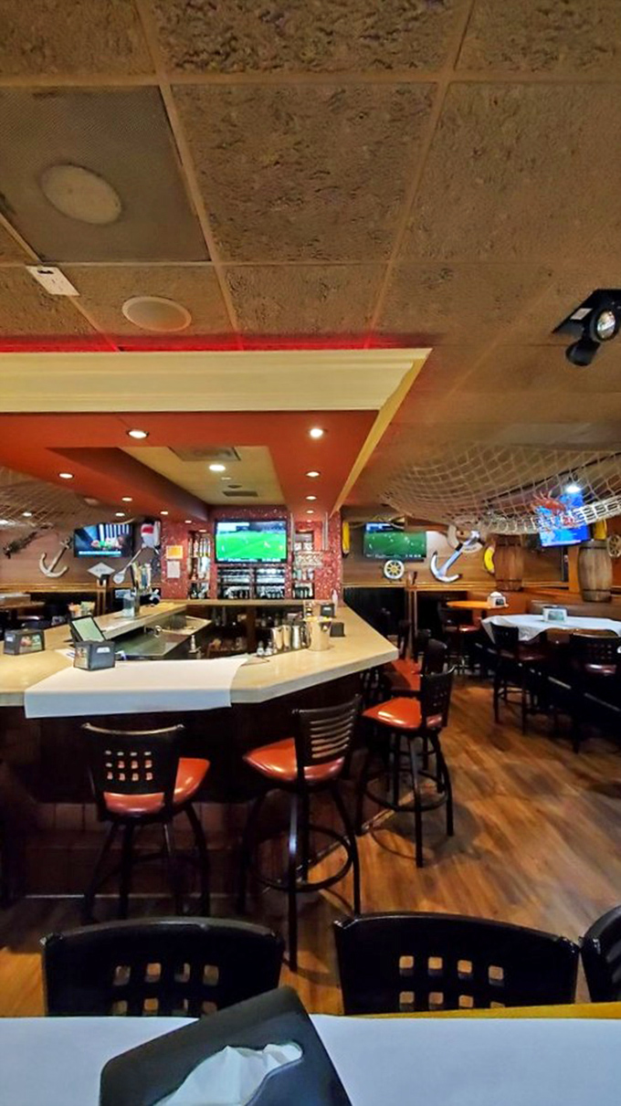 The bar area&mdash;where fishing stories get taller and seafood appreciation grows deeper with each round of drinks.