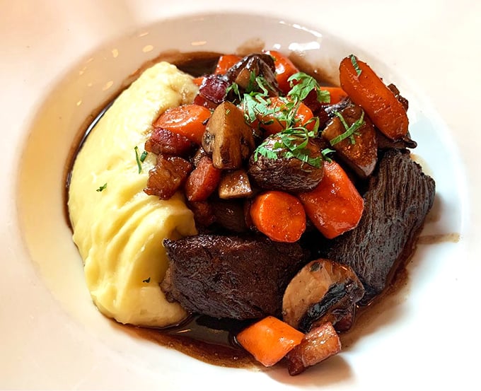 Beef bourguignon that would make Julia Child slow-clap in approval &ndash; tender beef swimming in wine sauce that deserves its own vintage label.