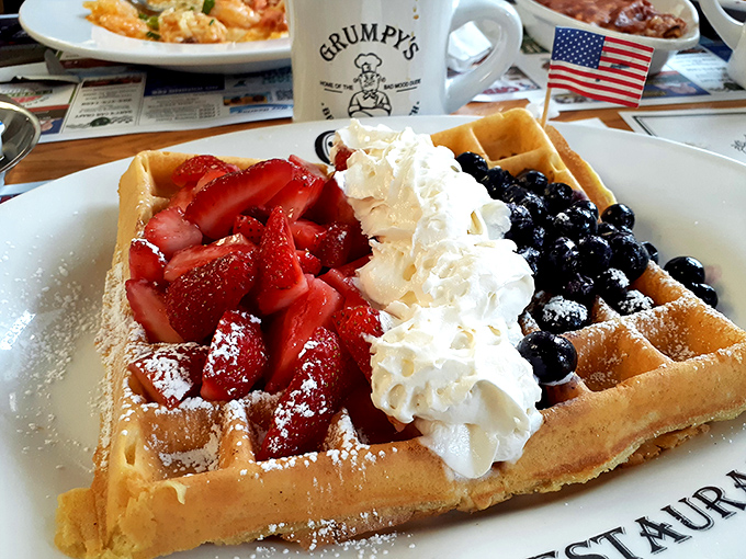 A red, white, and blue waffle that tastes like summer vacation. Fresh berries and whipped cream turn breakfast into a patriotic celebration.
