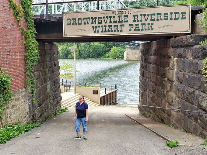 The Riverside Wharf Park entrance frames the Monongahela perfectly, inviting you to reconnect with the waterway that built this town.