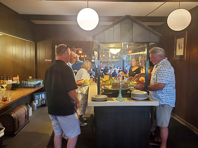 The salad bar area, where patrons contemplate the age-old question: how much healthy stuff should I eat before demolishing that 20-ounce porterhouse?