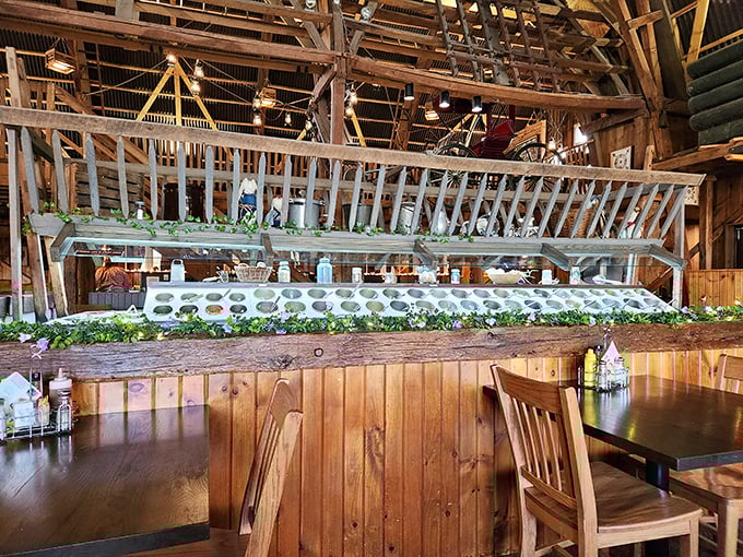 The legendary salad wagon in all its glory&mdash;a wooden masterpiece offering fresh ingredients that puts sad city salad bars to absolute shame. 