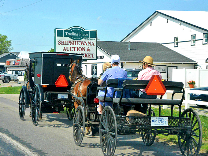 Horse-drawn buggies&mdash;Amish Uber at its finest&mdash;clip-clopping toward the market where modern commerce meets traditional craftsmanship.