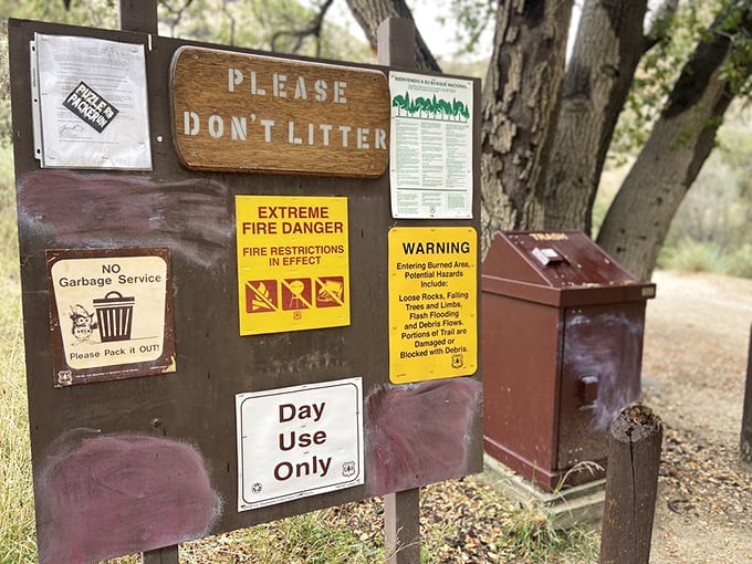 The trail's bulletin board &ndash; where "extreme fire danger" reminds you this isn't Disneyland, but the real wild west.