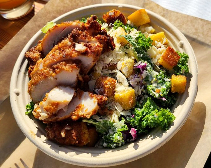 Not your average Caesar&mdash;this bowl brings together crispy chicken and fresh greens in a harmony that would make Julius himself weep with joy.