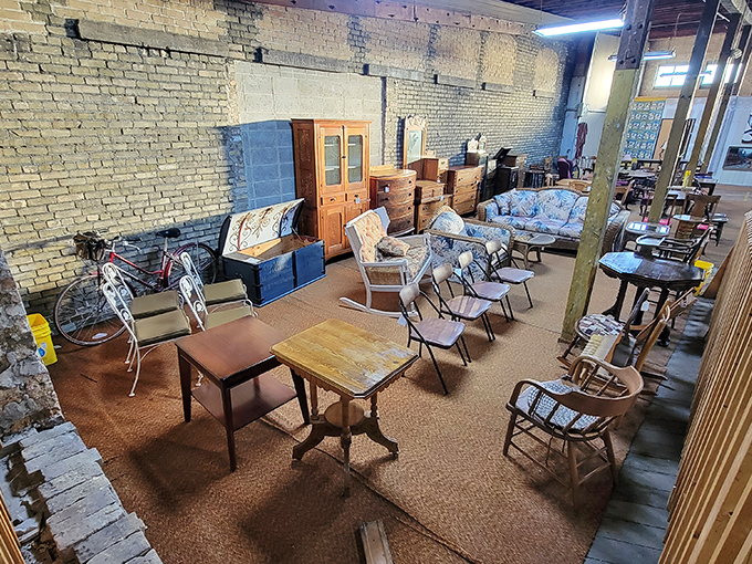 Furniture arranged like a living room frozen in time, where you half-expect to see Ward and June Cleaver discussing their day.