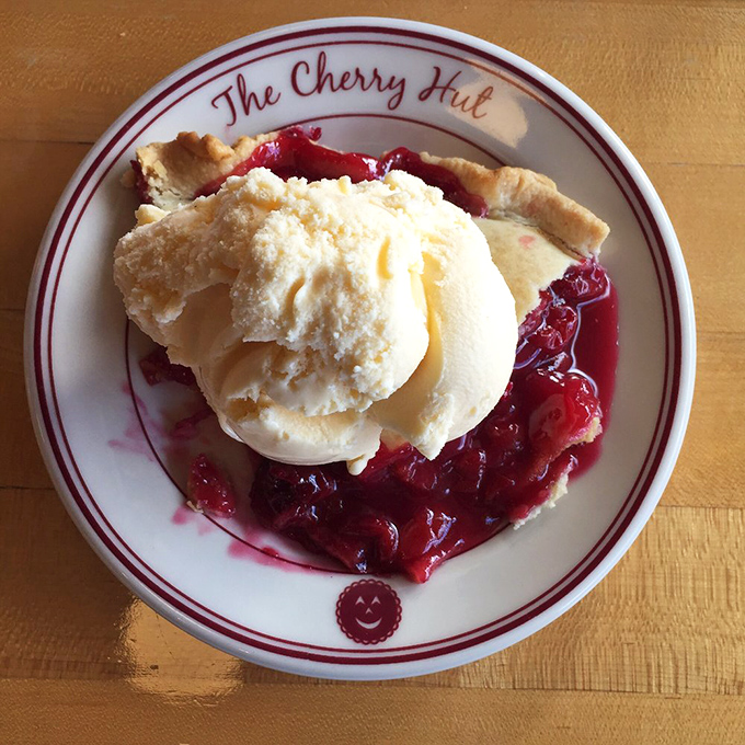 Cherry pie &agrave; la mode: because sometimes perfection needs a cold, creamy companion to make it complete.