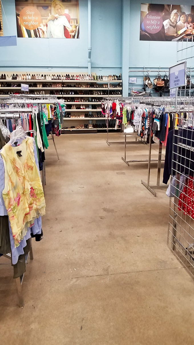 Fashion boulevard where yesterday's trends await rediscovery. Those shoes on the wall have danced at weddings you weren't invited to.