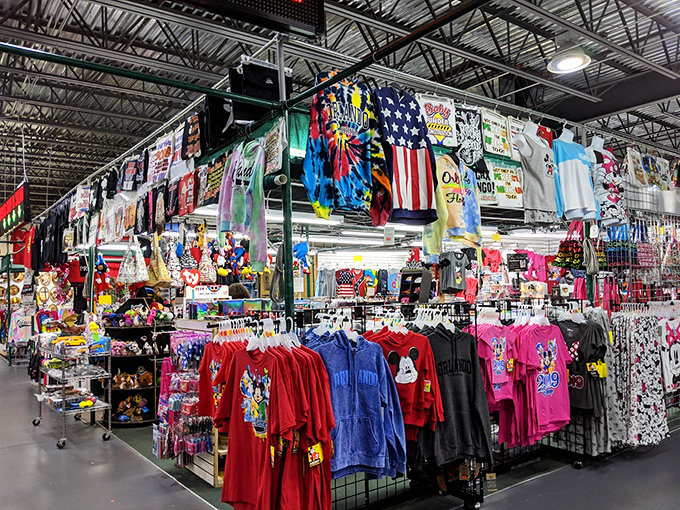 T-shirt nirvana where vacation memories come printed on cotton. From tie-dye to tourist classics, your upper body will never forget this trip.