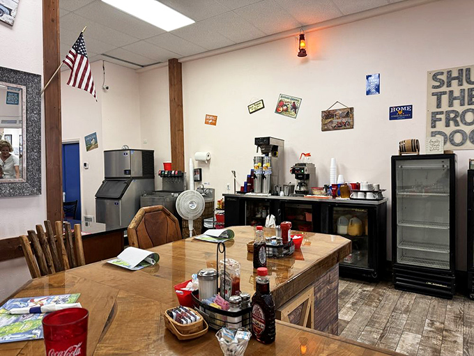 The nerve center of breakfast operations, where coffee flows freely and friendly faces make you feel like you've been coming here for years.