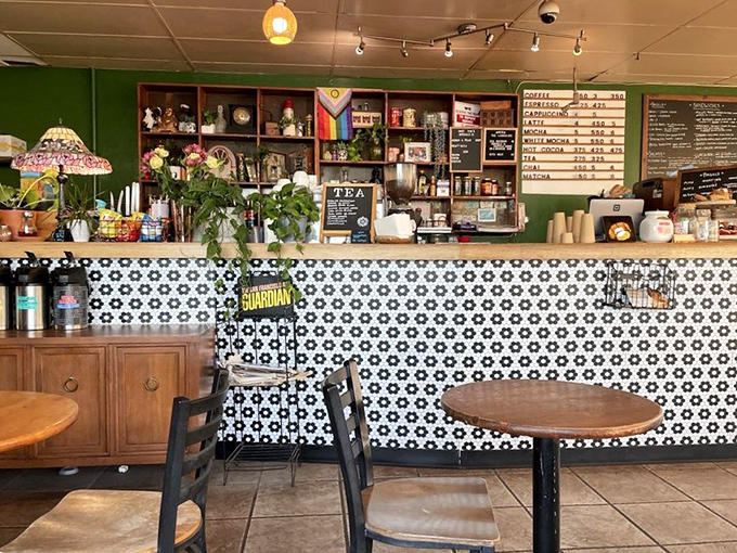 The counter's black and white tile pattern provides the perfect backdrop for the colorful personalities and even more colorful food creations that emerge from behind it.