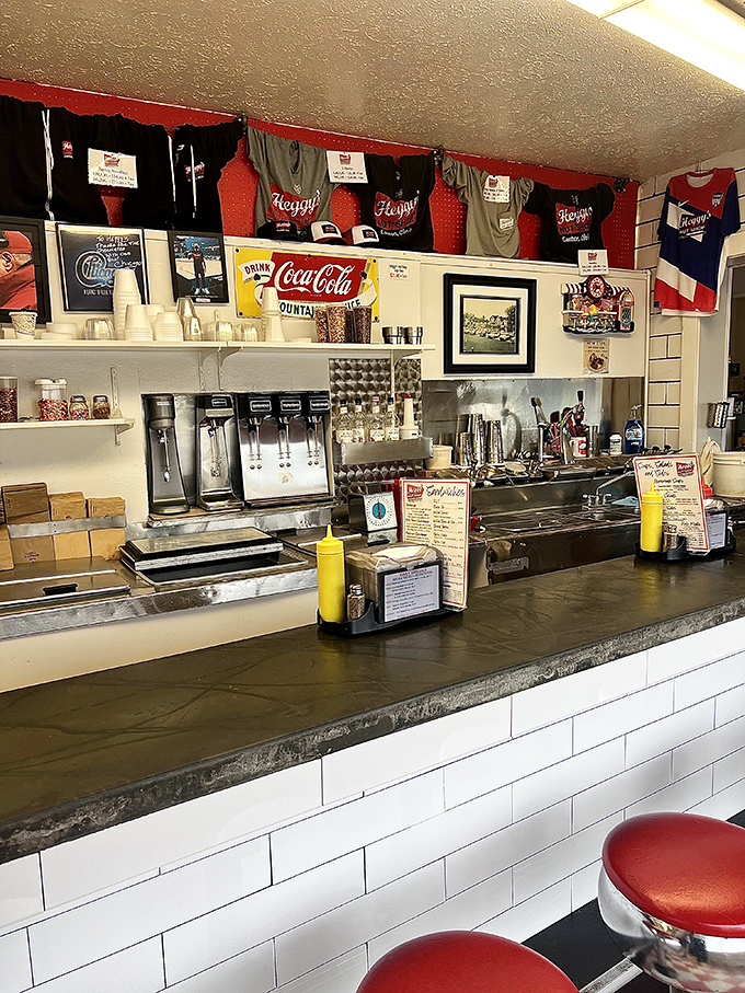 The soda fountain counter&mdash;where magic happens with simple ingredients and practiced hands. Norman Rockwell would approve of this scene.