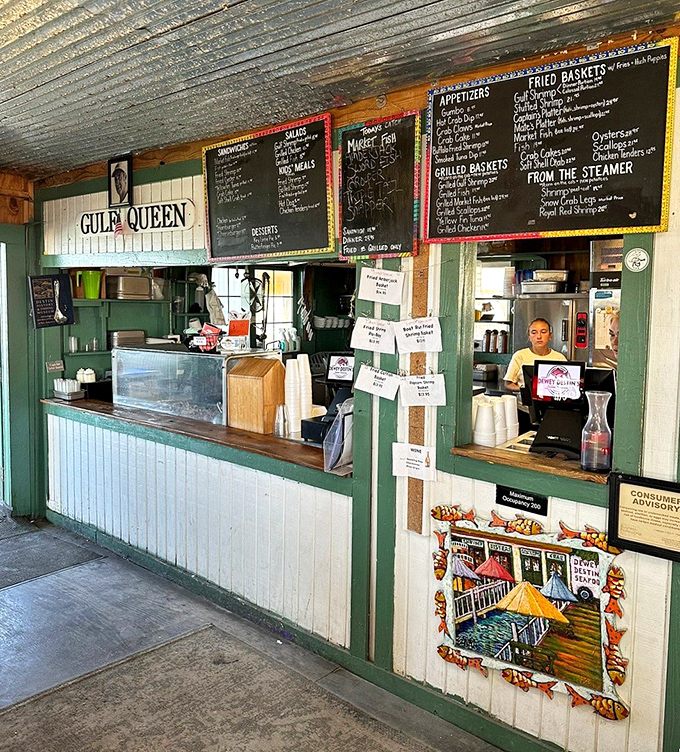 The ordering counter&mdash;where dreams of perfectly prepared seafood begin their journey from Gulf waters to your eagerly awaiting taste buds.