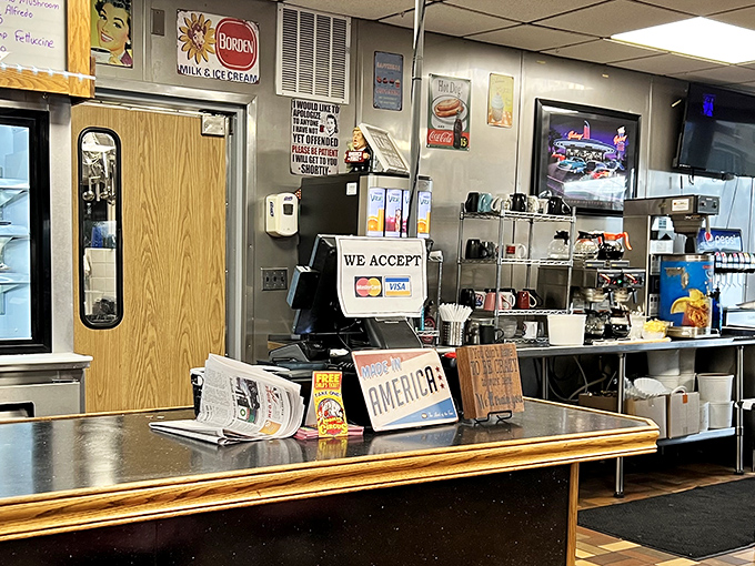 The counter&mdash;where diner magic happens. Fresh-baked goods tempt you while you pretend to consider ordering something sensible.