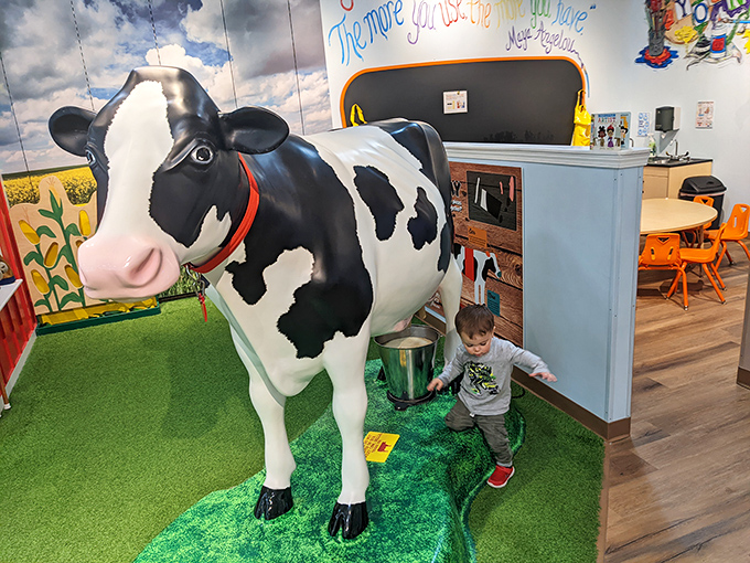 This life-sized cow isn't just decoration&mdash;it's entertainment for the little ones whose patience for mommy's "just one more store" has long since evaporated.
