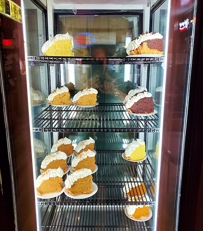 The pie case is like a museum of American dessert classics. Each slice represents decades of perfected recipes and the promise of sweet satisfaction.