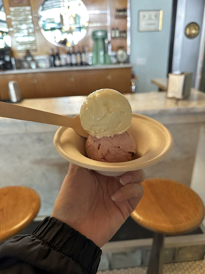 Two scoops of contrasting personalities sharing one dish&mdash;like an odd couple sitcom where everyone wins, especially your taste buds.