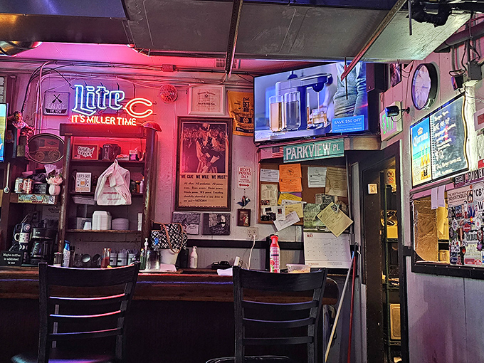 The walls tell stories of local sports legends and nights to remember - this is decor that's earned its place over decades, not ordered from a catalog.