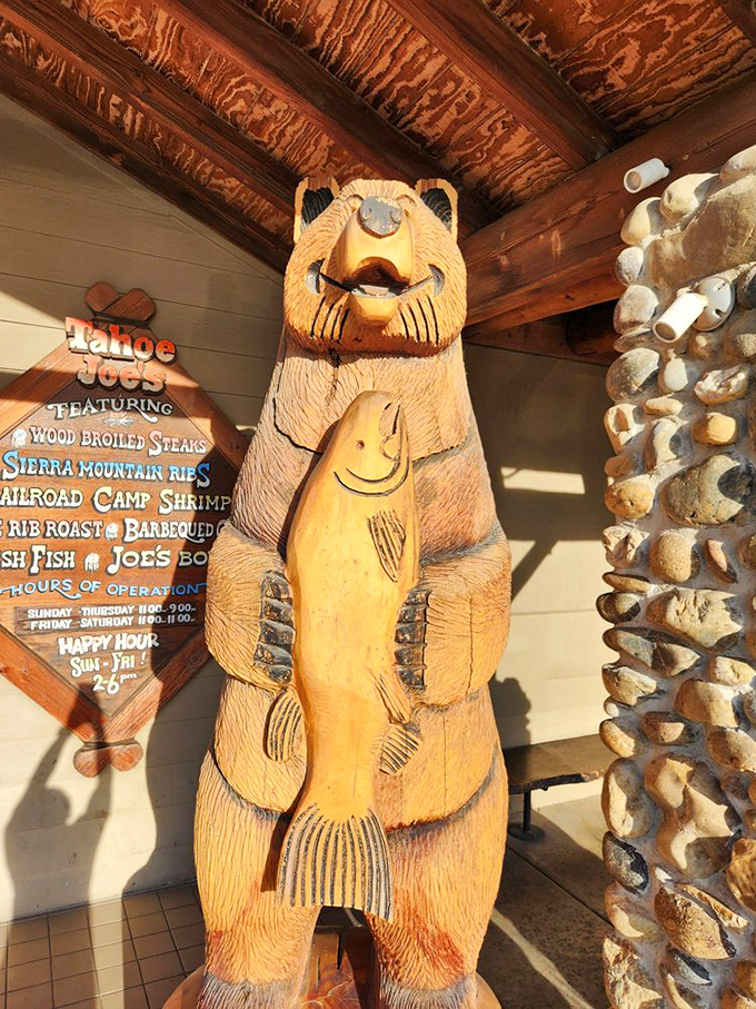 The carved wooden bear greeting guests isn't just decoration&mdash;it's the unofficial mascot of good times. He's seen things, mainly people unbuttoning their pants after too much prime rib.