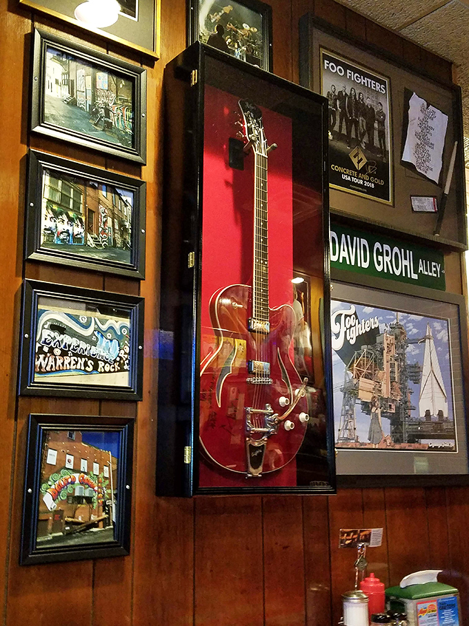 Local memorabilia decorates walls like a community scrapbook celebrating Warren's rich cultural heritage together.