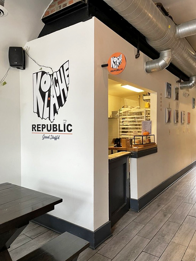 The kitchen pass-through offers a glimpse into kolache magic&mdash;where Czech tradition meets Columbus creativity in floury harmony.