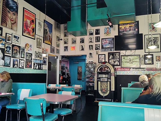 The walls aren't just decorated—they're curated with the kind of passion that turns a meal into a multi-sensory journey through American pop culture.