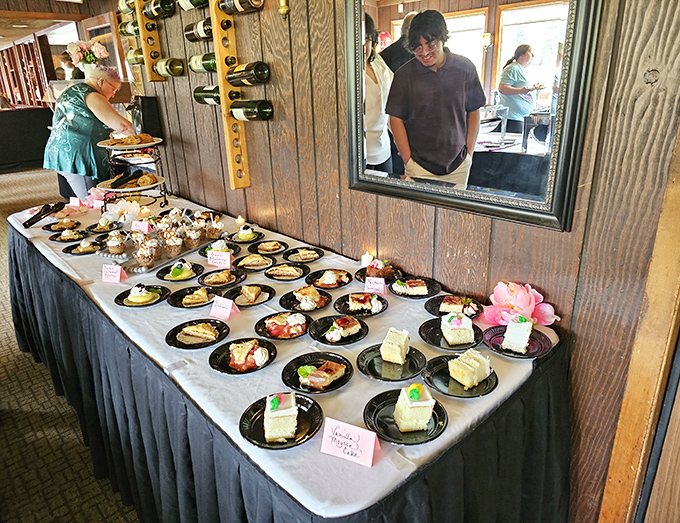 The dessert table presents sweet dilemmas that paralyze decision-making abilities – thankfully, no one's keeping score if you sample multiple options.