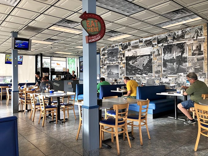 The dining area hums with conversation and silverware clinks &ndash; the soundtrack of community happening over good food. 