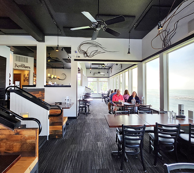 Multi-level dining ensures everyone gets front-row seats to nature's greatest show&mdash;the wild Pacific meeting Oregon's rugged coastline.