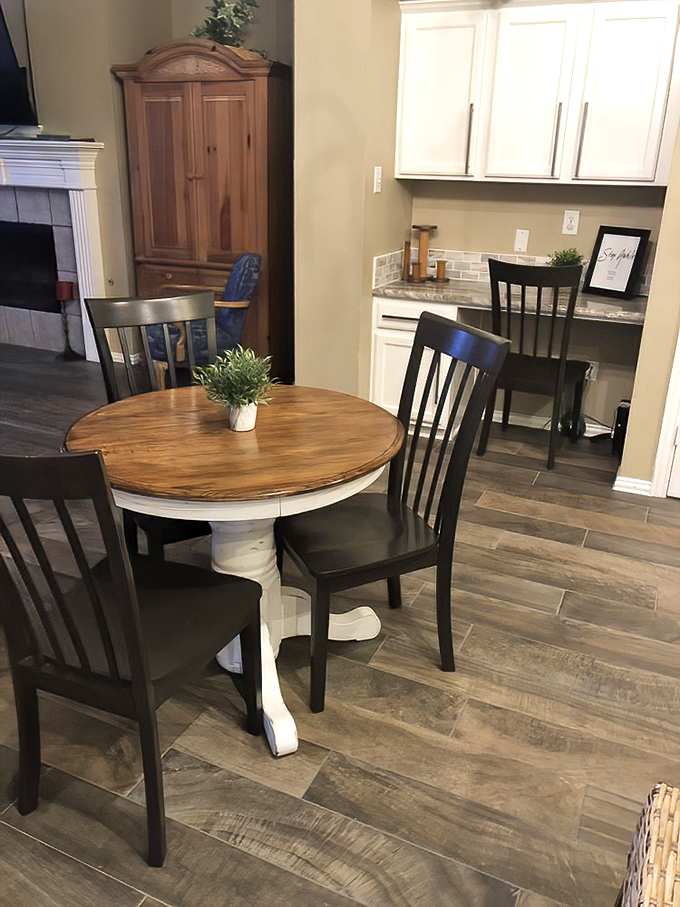 This farmhouse-style dining set isn't just furniture&mdash;it's the future site of family dinners, homework sessions, and that Thanksgiving where everyone actually gets along.