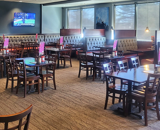 The dining room buzzes with the comfortable energy of families and friends sharing meals that create lasting memories.