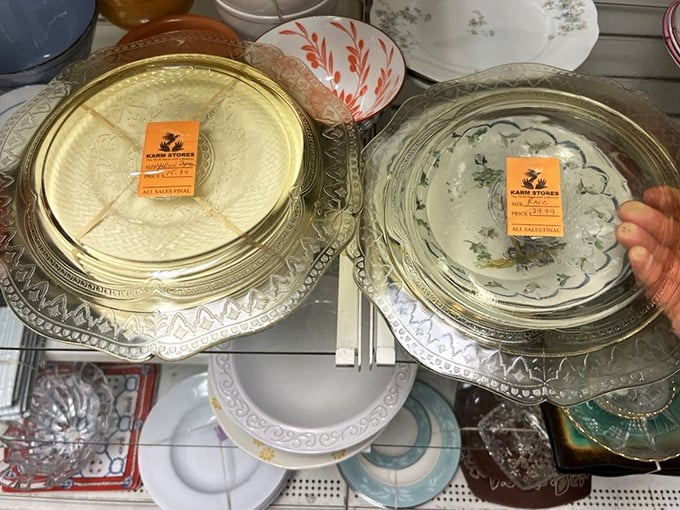 Crystal and china treasures await new dinner parties. These plates have seen celebrations before and are ready for an encore performance.