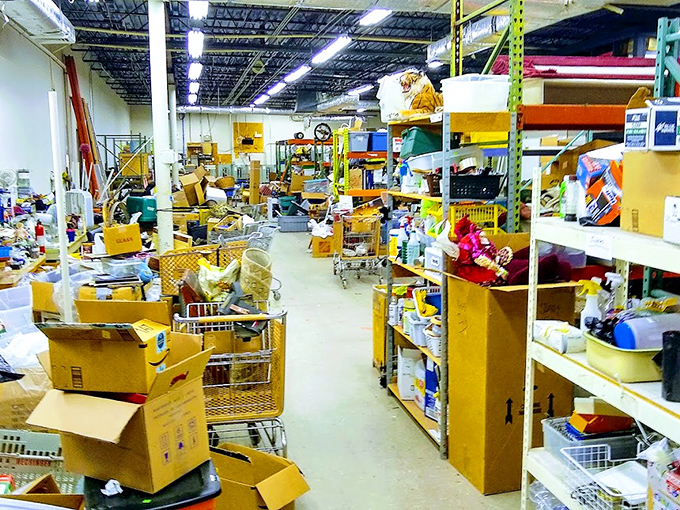 Behind the scenes, donations await sorting—a backstage area where tomorrow's treasures are prepped for their retail debut.