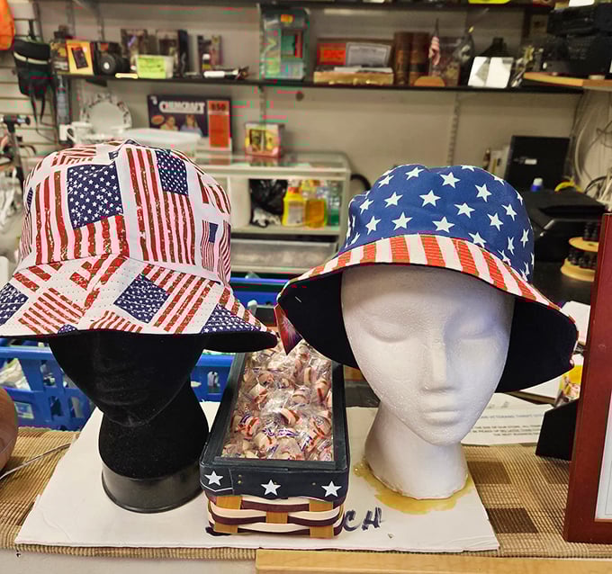 Patriotic headwear that offers both style and sun protection&mdash;the ultimate practical souvenir for beach days in Lewes.