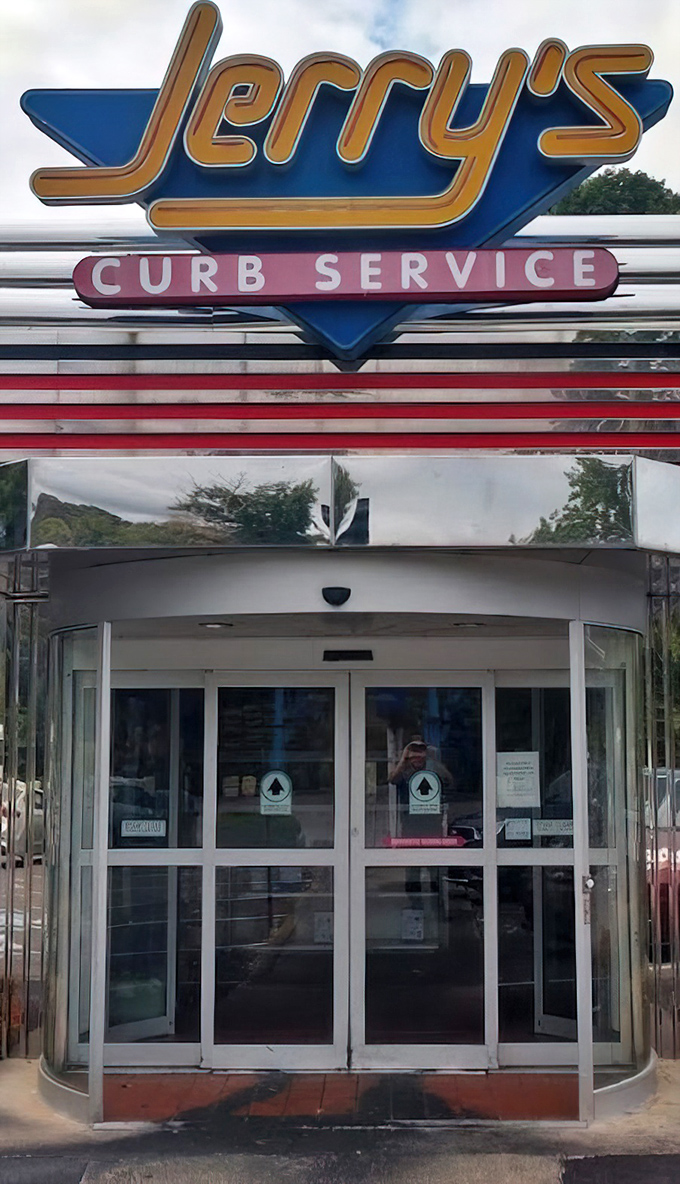 The entrance to Jerry's promises a journey back to when service came with a smile and food wasn't trying to be anything but delicious.