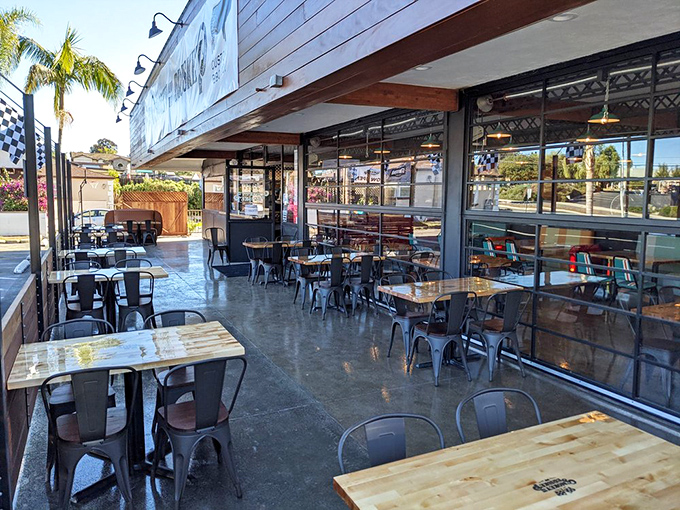 Al fresco dining California-style, where the sunshine is as much an ingredient as the smoke. Metal chairs never looked so inviting.